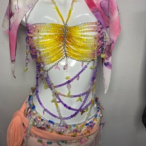 Beaded Stone Bra Outfit: Handmade Rave Bikini, Metallic Pareo & Flower ...