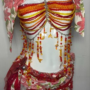 Beaded Stone Bra Outfit: Handmade Rave Bikini, Metallic Pareo & Flower ...