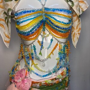Beaded Stone Bra Outfit: Handmade Rave Bikini, Metallic Pareo & Flower ...