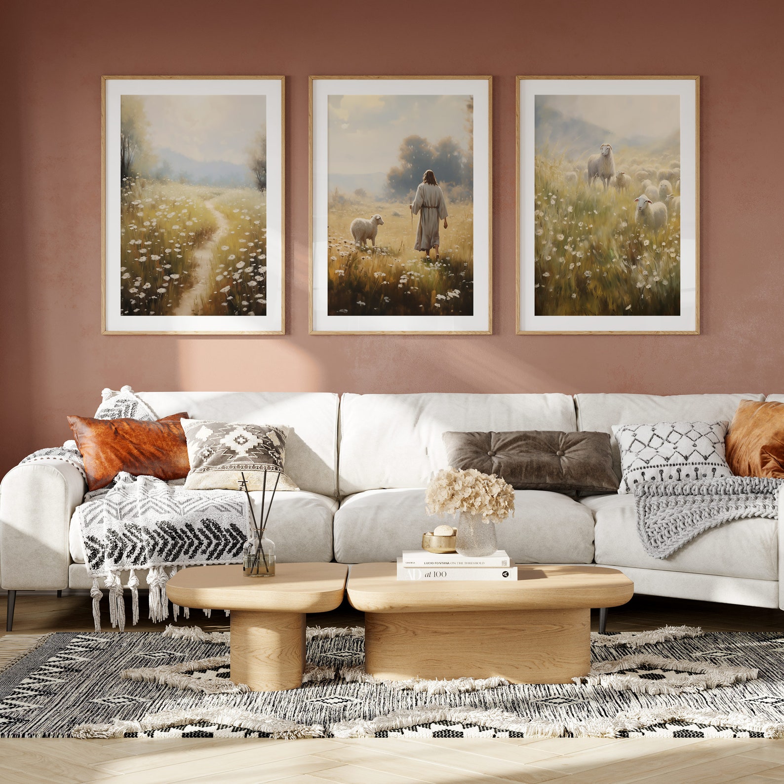 Jesus and the Lamb Bundle, Printable Bible Oil Painting, Christ Leaves ...