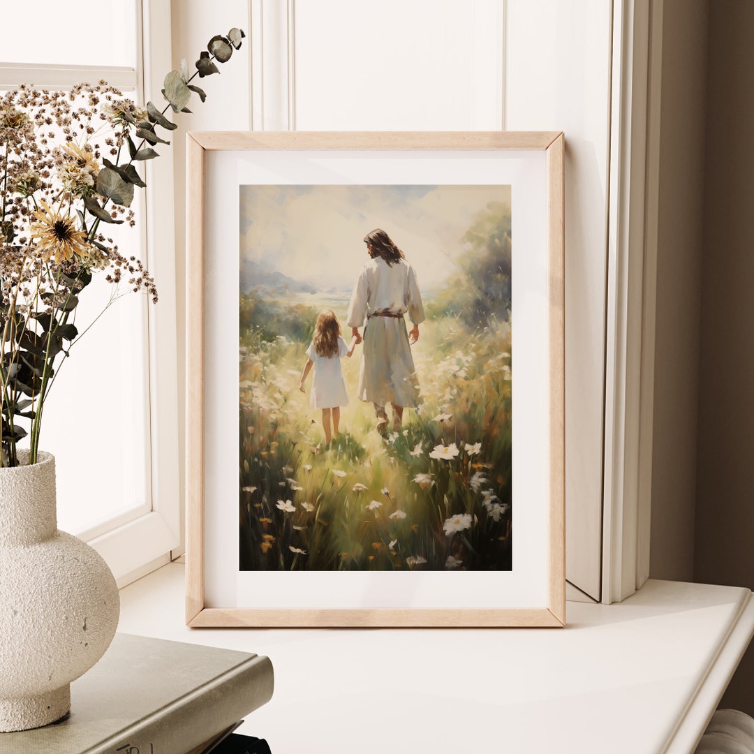 Follow Me Jesus Wall Art, Printable Christ and Child Bible Oil Painting ...