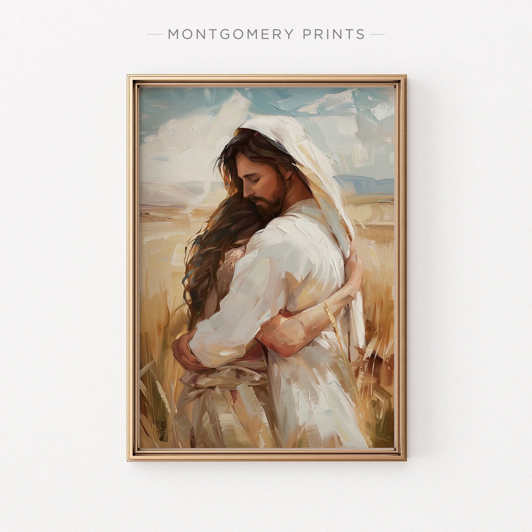 Healing Embrace Wall Art, Jesus Comforting Woman Printable Bible Oil ...