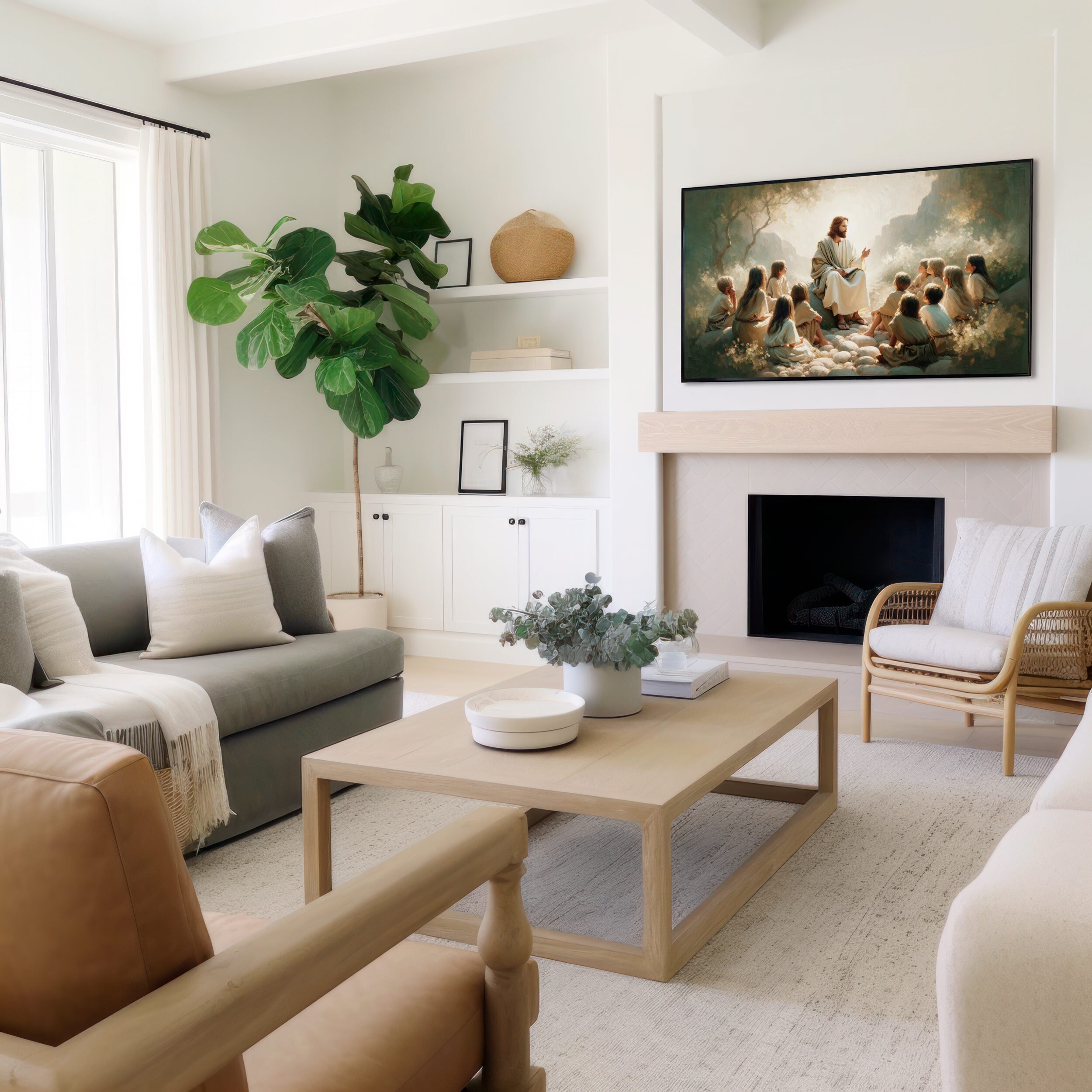 Frame TV Jesus Teaching Children Wallpaper, Christ Portrait, Samsung ...