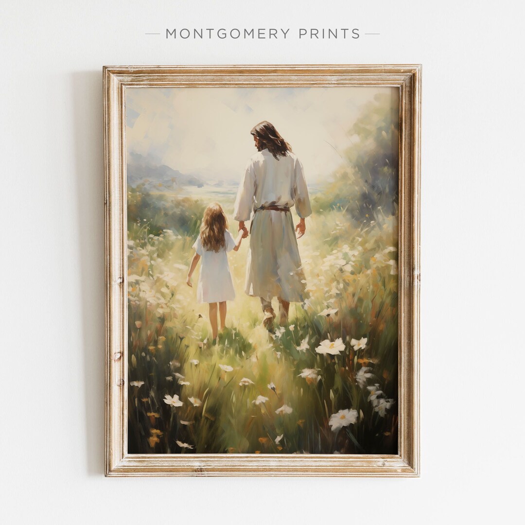 Follow Me Jesus Wall Art, Printable Christ and Child Bible Oil Painting ...