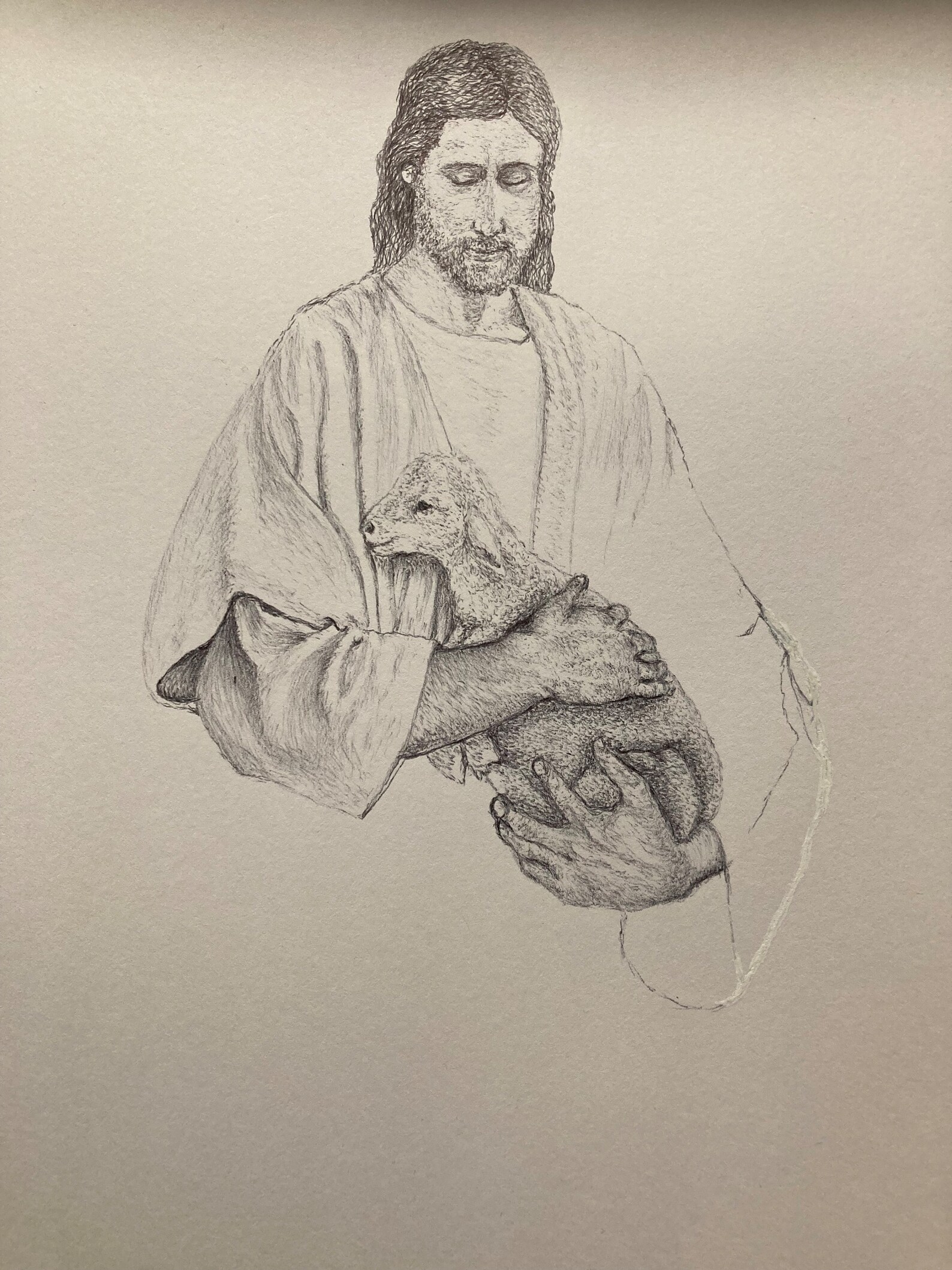 Jesus Christ With a Little Lamb Ink Sketch - Etsy