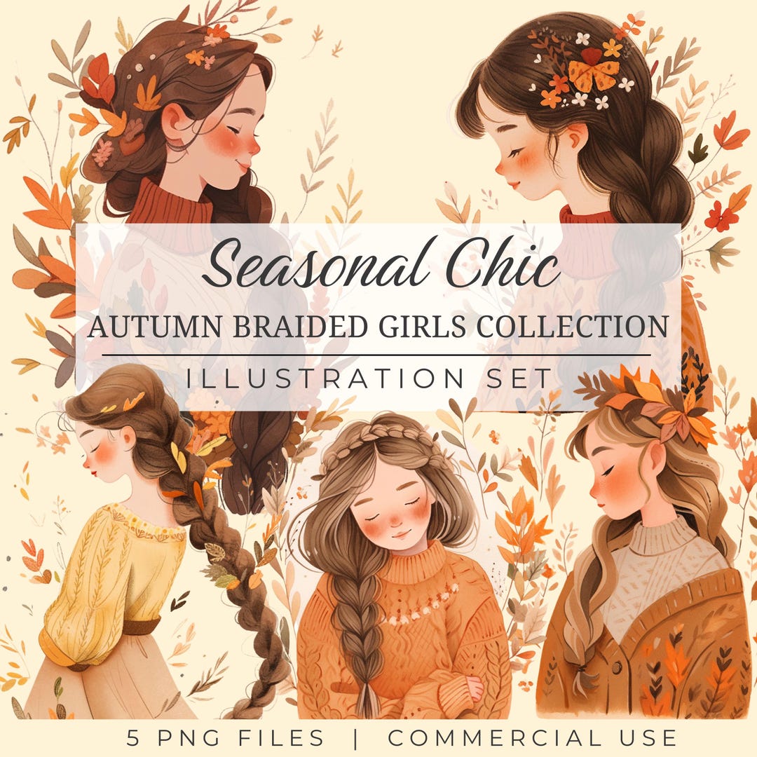 Cozy Autumn Girls Clipart Illustration Set Aesthetic Autumn Girls PNG ...