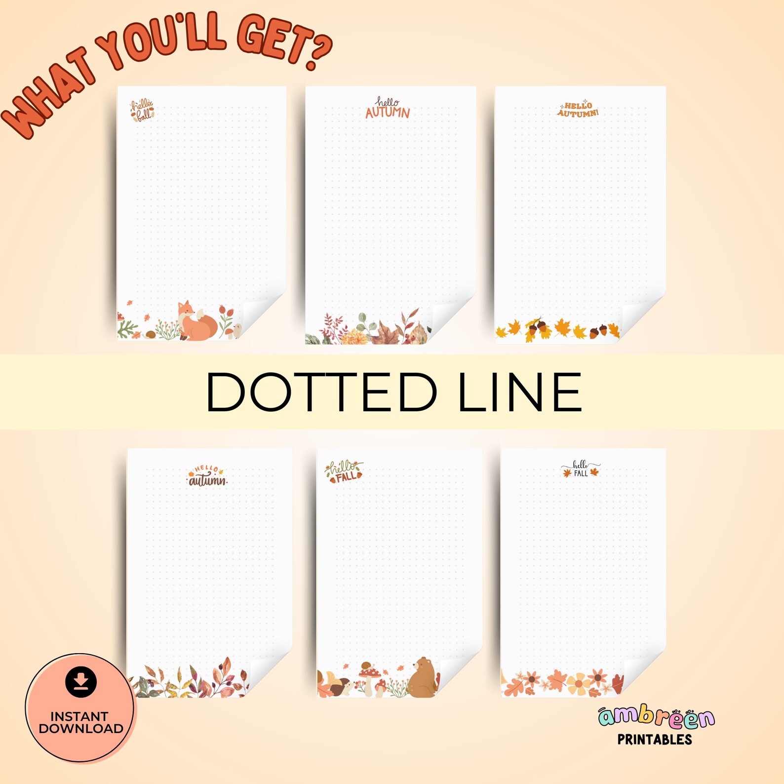 Autumn Theme Notepad Bundle Printable Stationery Fall Dotted Lined ...