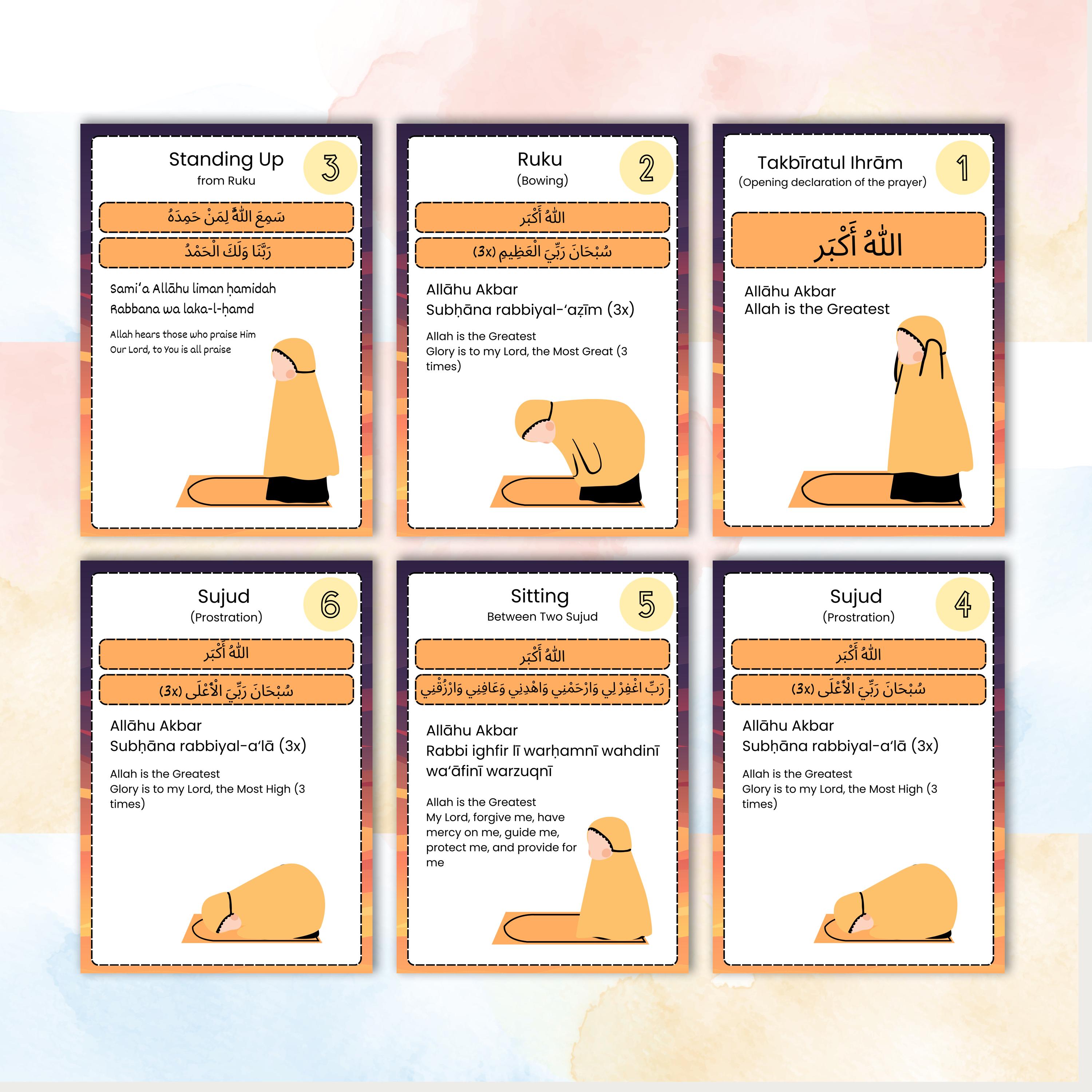 Islamic Prayer Steps Flashcards, Learn Salah, Transliteration (digital ...