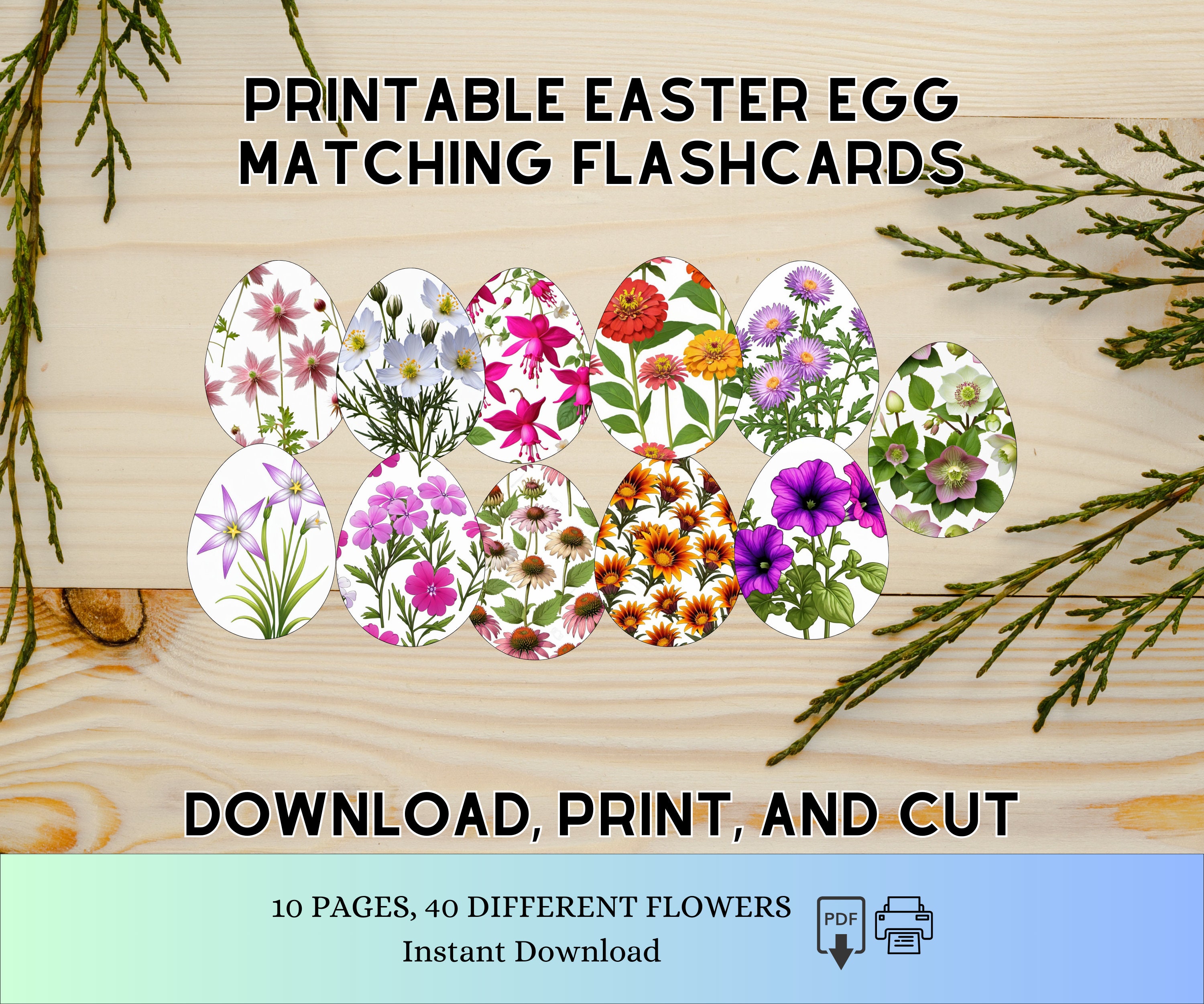 Easter Egg Matching Flashcards, Spring Flowers Egg Matching, Easter ...