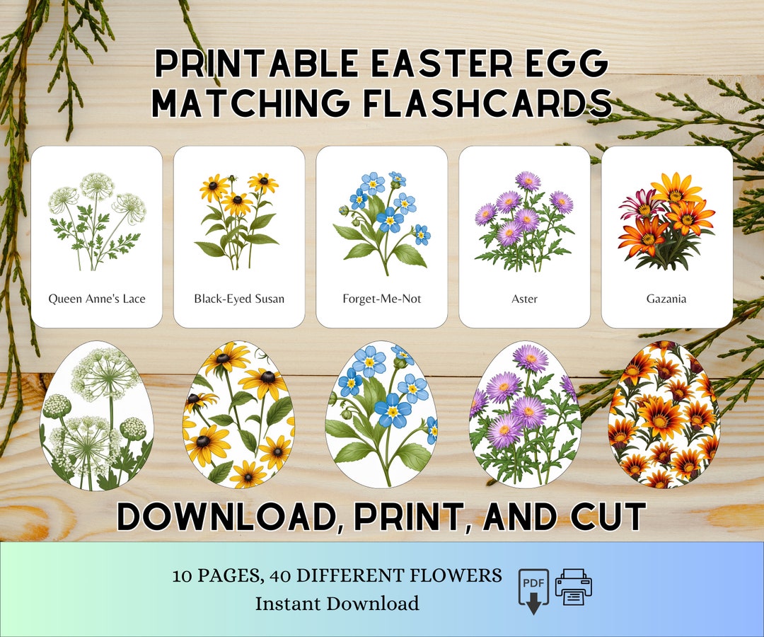 Easter Egg Matching Flashcards, Spring Flowers Egg Matching, Easter ...