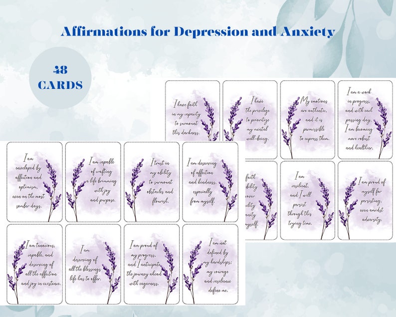Printable Positive Affirmation Cards for Anxiety, Stress, Depression ...