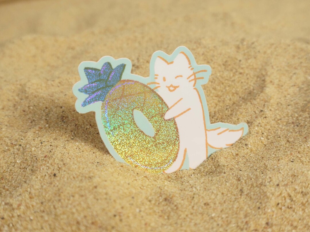 Pineapple Float Beach Cat Sticker Pixie Glitter - Etsy
