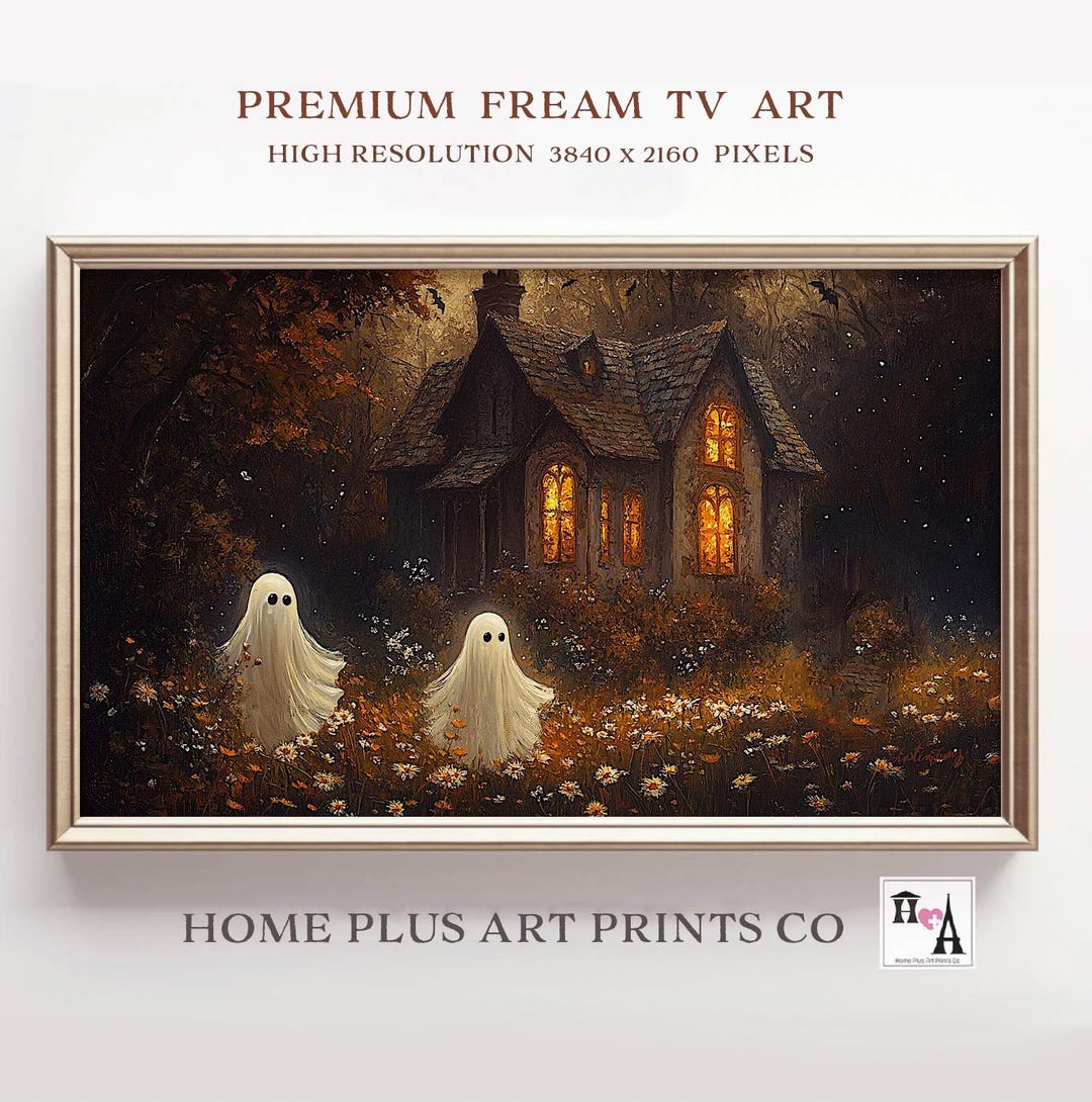 Halloween Haunted House Frame TV Art,vintage Wildflower Field Painting ...