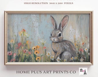 Bunnies in Wildflower Field TV Frame Art Spring Bunny Rabbits Decor ...