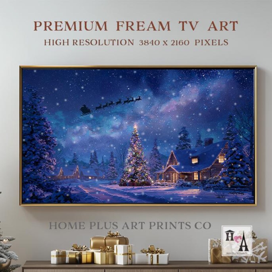 Christmas Village Frame TV Art: Santa, Reindeer Scene (digital Download ...