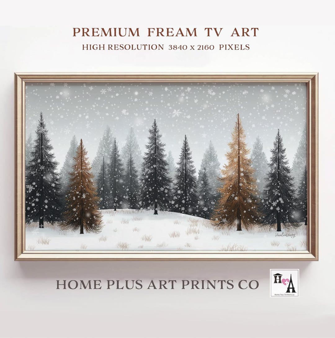 Winter Pine Tree Frame TV Art,snowy Pine Trees Landscape Painting ...