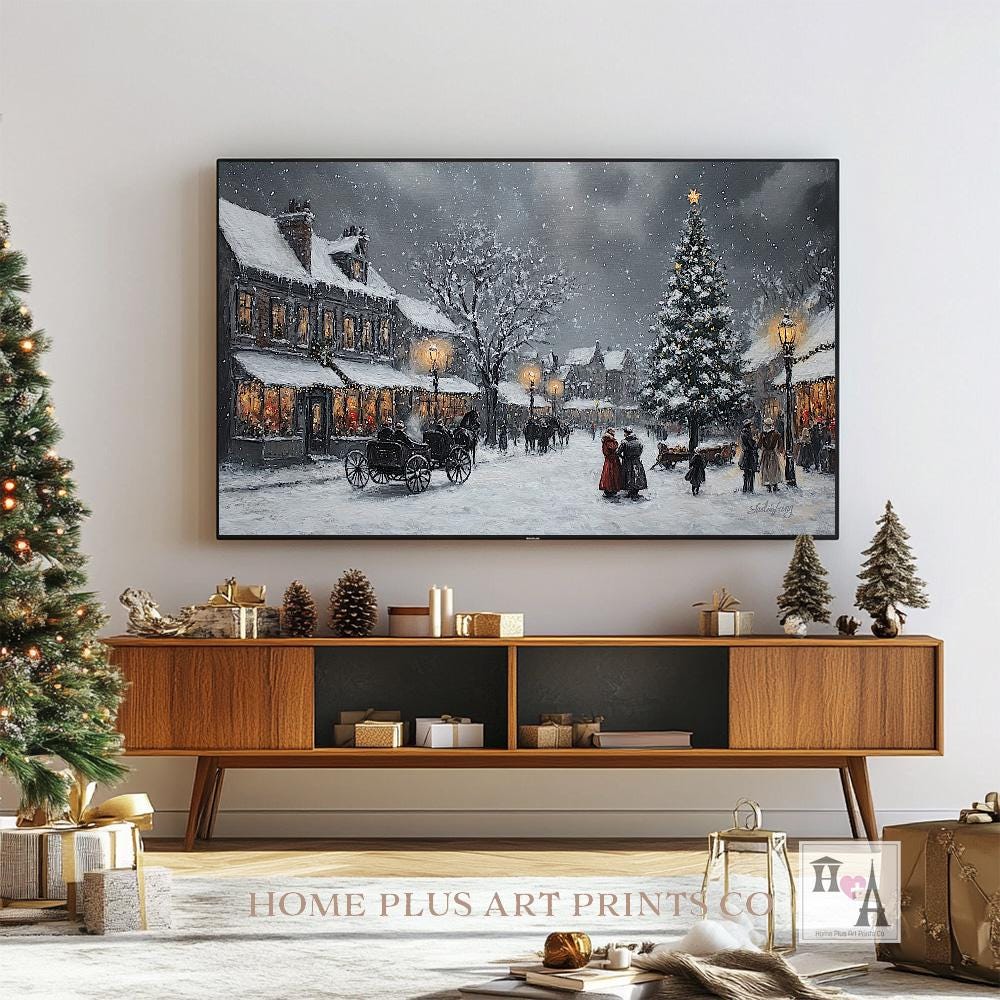 Christmas Frame TV Art, Vintage Town Painting for Samsung Frame TV ...