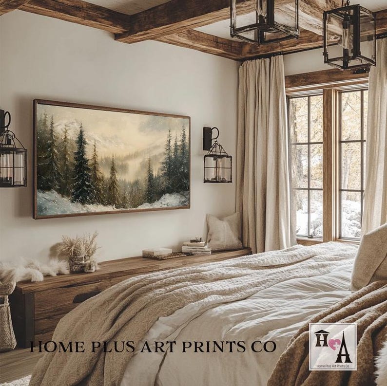 Winter Pine Forest Frame TV Art,winter Landscape Painting TV Art,winter ...