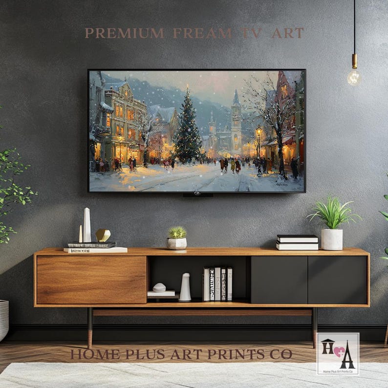 Christmas Village Samsung Frame TV Art: Vintage Winter Painting ...