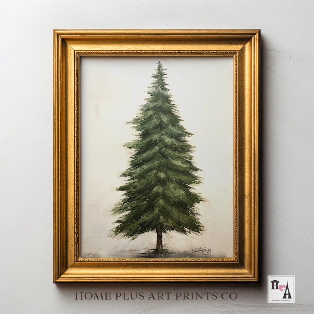 Printable Vintage Pine Tree Print, Christmas Pine Tree Oil Painting ...