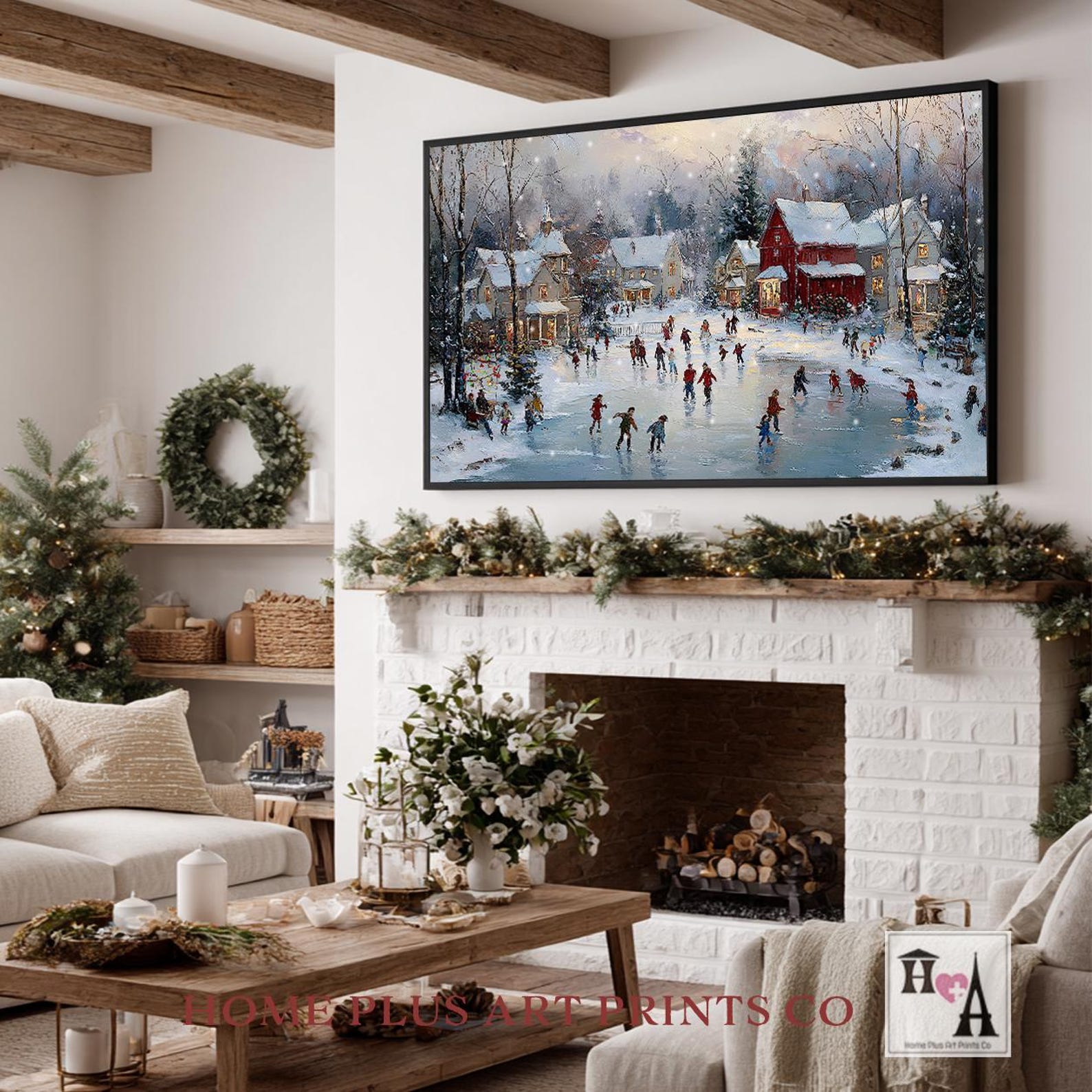 Winter Ice Skating Scene Frame TV Art: Vintage Christmas Village ...