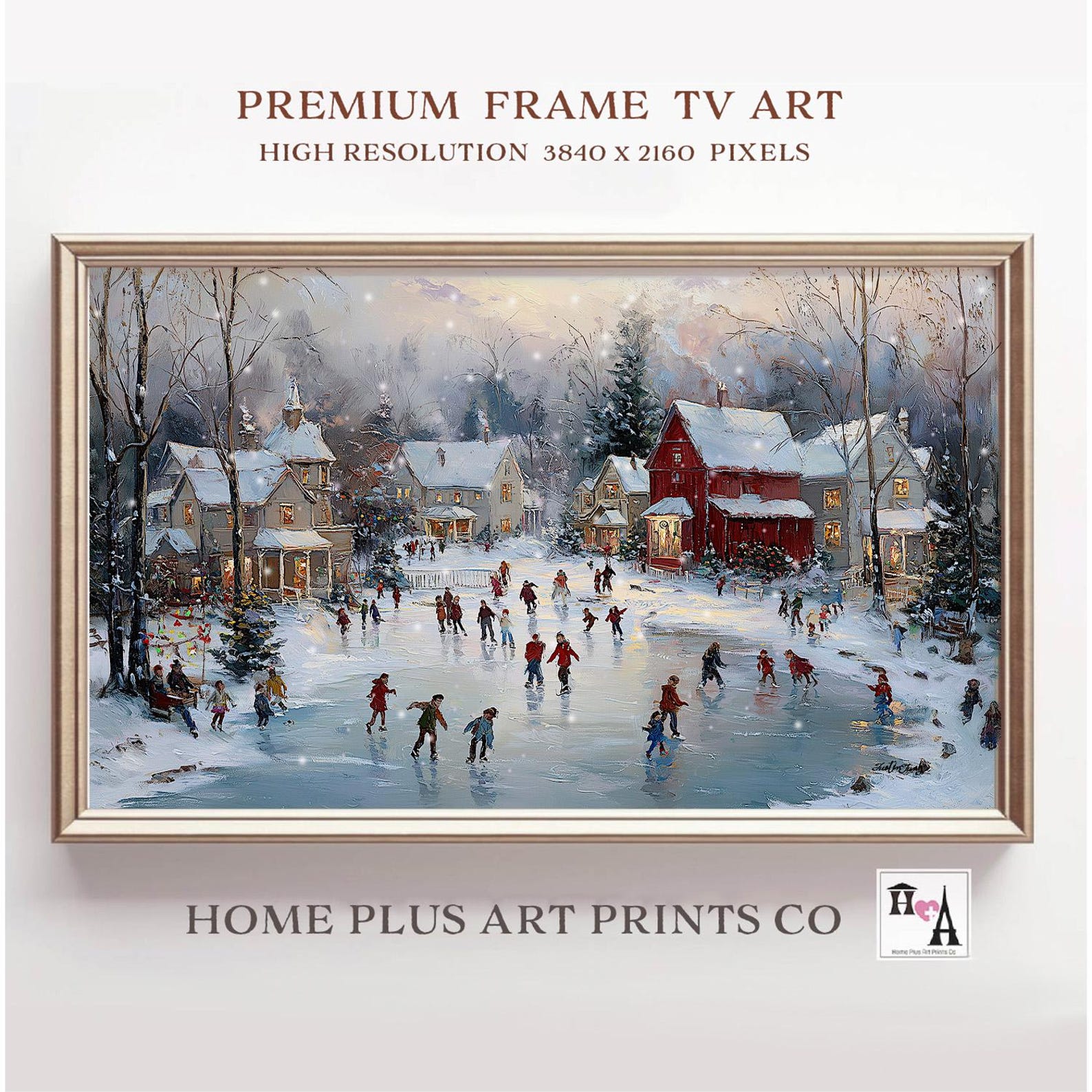 Winter Ice Skating Scene Frame TV Art: Vintage Christmas Village ...