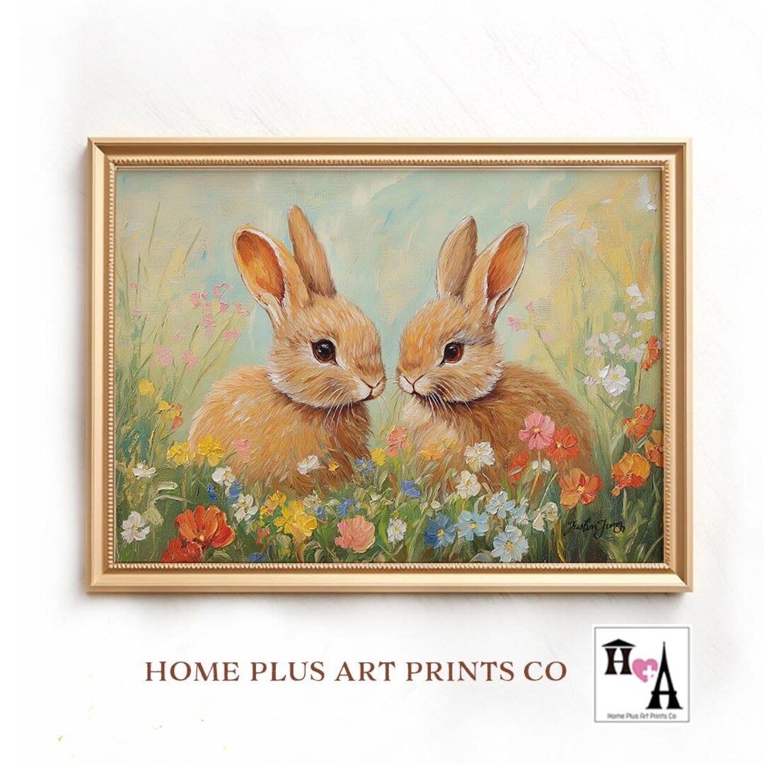 Easter Printable Art Spring Bunny Rabbits Spring Decor Vintage Spring ...