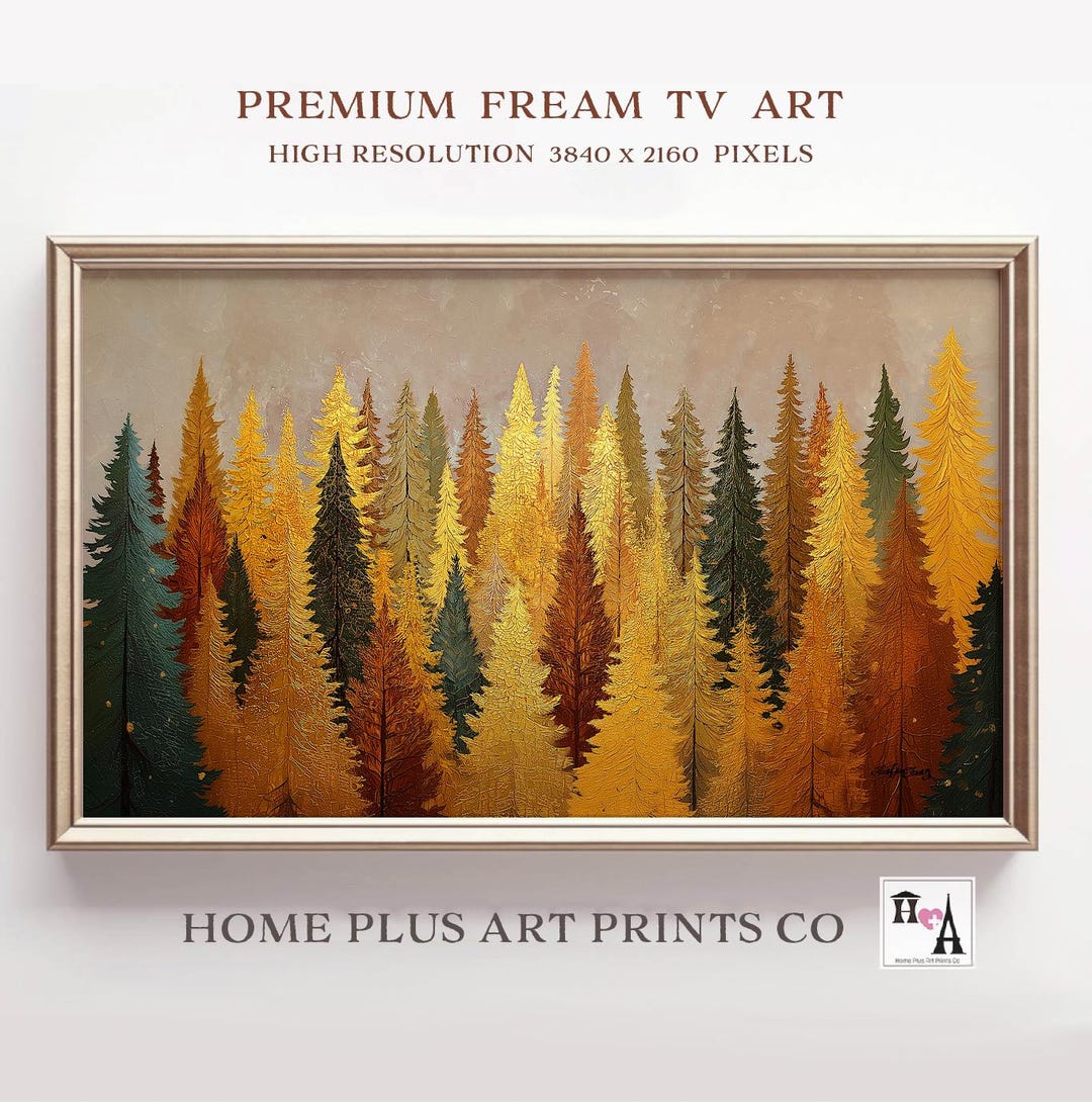Gold Pine Trees Frame TV Art, Nature Landscape Wall Art,pine Trees ...