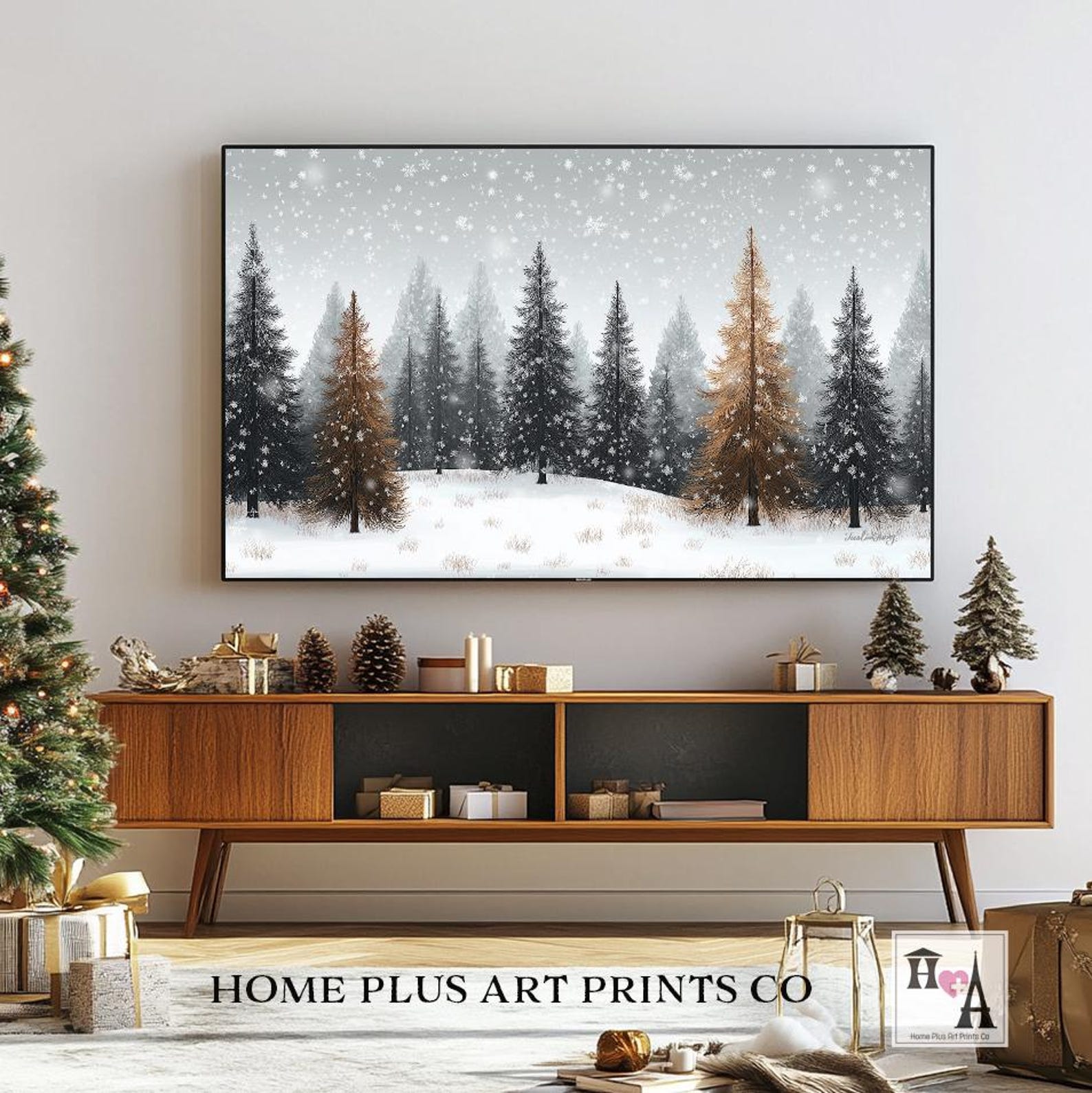 Winter Pine Tree Frame TV Art,snowy Pine Trees Landscape Painting ...