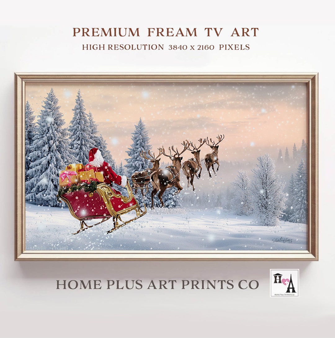 Samsung Frame Tv Art Christmas,frame TV Art Santa Sleigh and Reindeers ...