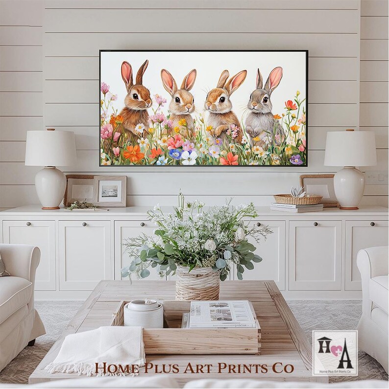 Bunnies in Wildflower Field TV Frame Art, Easter TV Frame Farmhouse ...