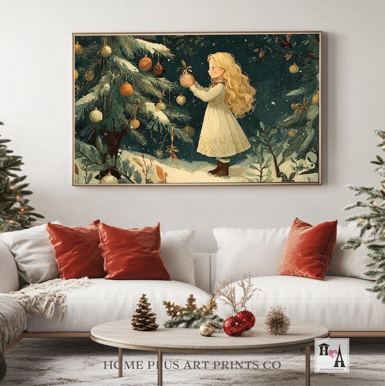 Children Decorating Christmas Tree Frame TV Art, Holiday TV Art ...