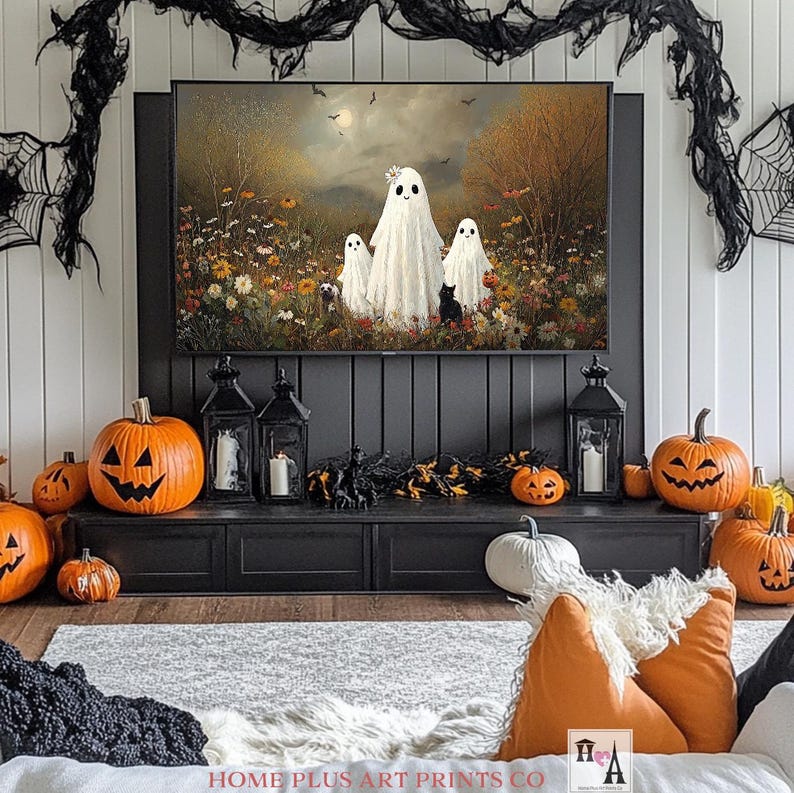 Halloween Ghost Family Frame TV Art: Spooky Wildflower Field (digital ...