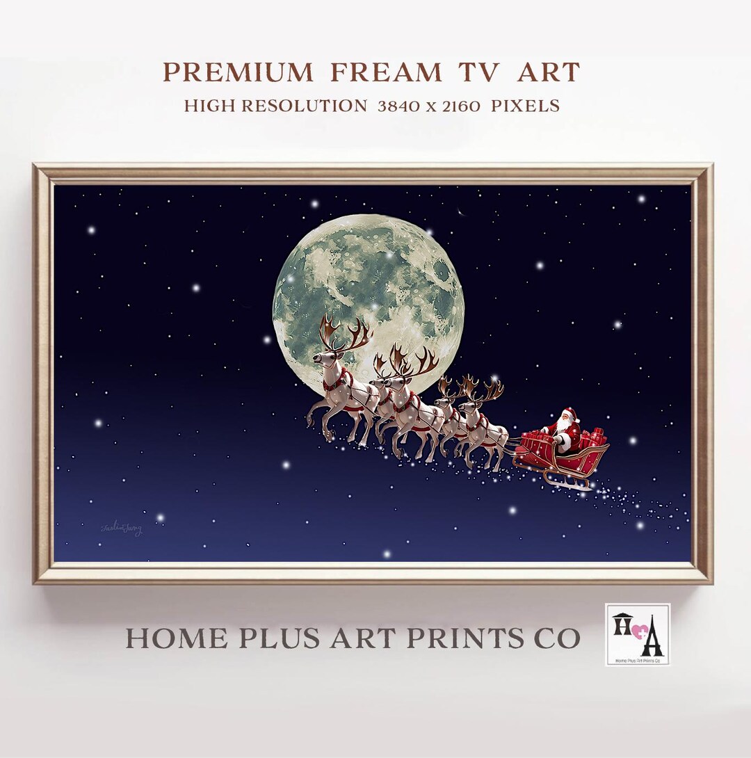 Santa Frame TV Art, Christmas Samsung Frame TV Art, Santa Sleigh and ...
