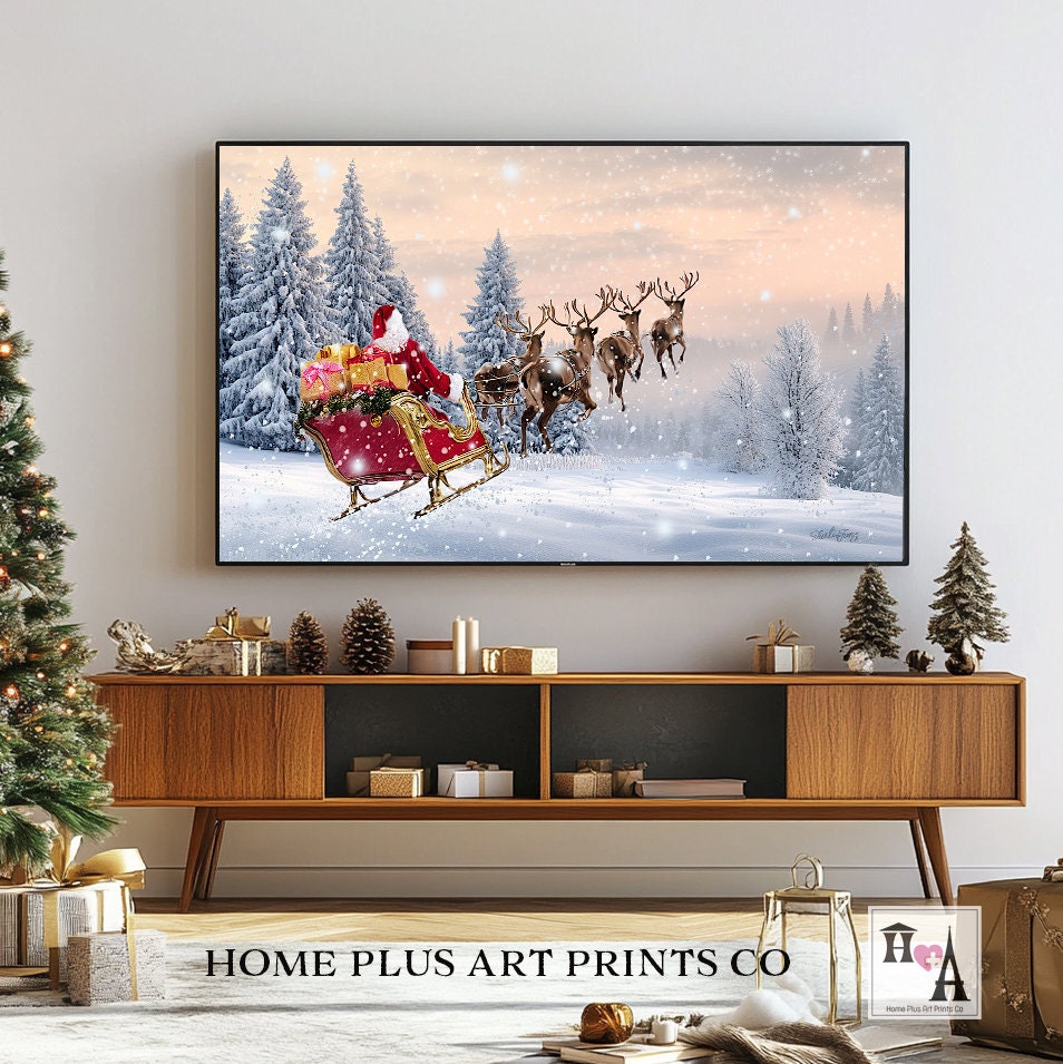 Samsung Frame Tv Art Christmas,frame TV Art Santa Sleigh and Reindeers ...