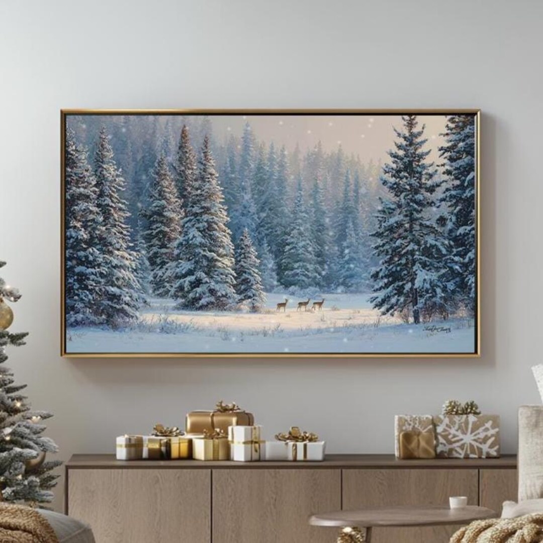 Winter Pine Trees Frame TV Art: Snowy Pine Trees Samsung Frame TV Art ...