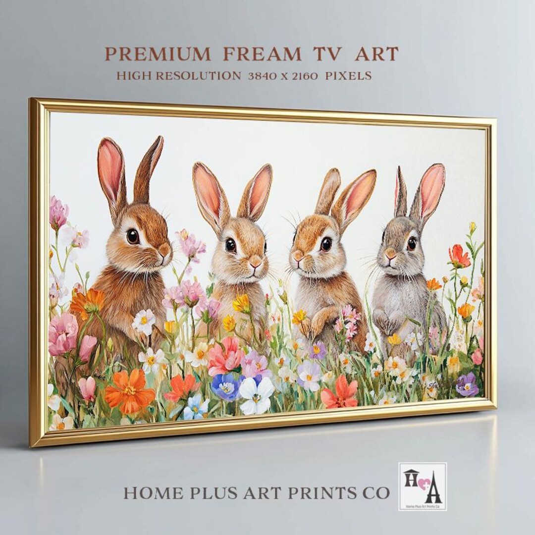 Bunnies in Wildflower Field TV Frame Art, Easter TV Frame Farmhouse ...