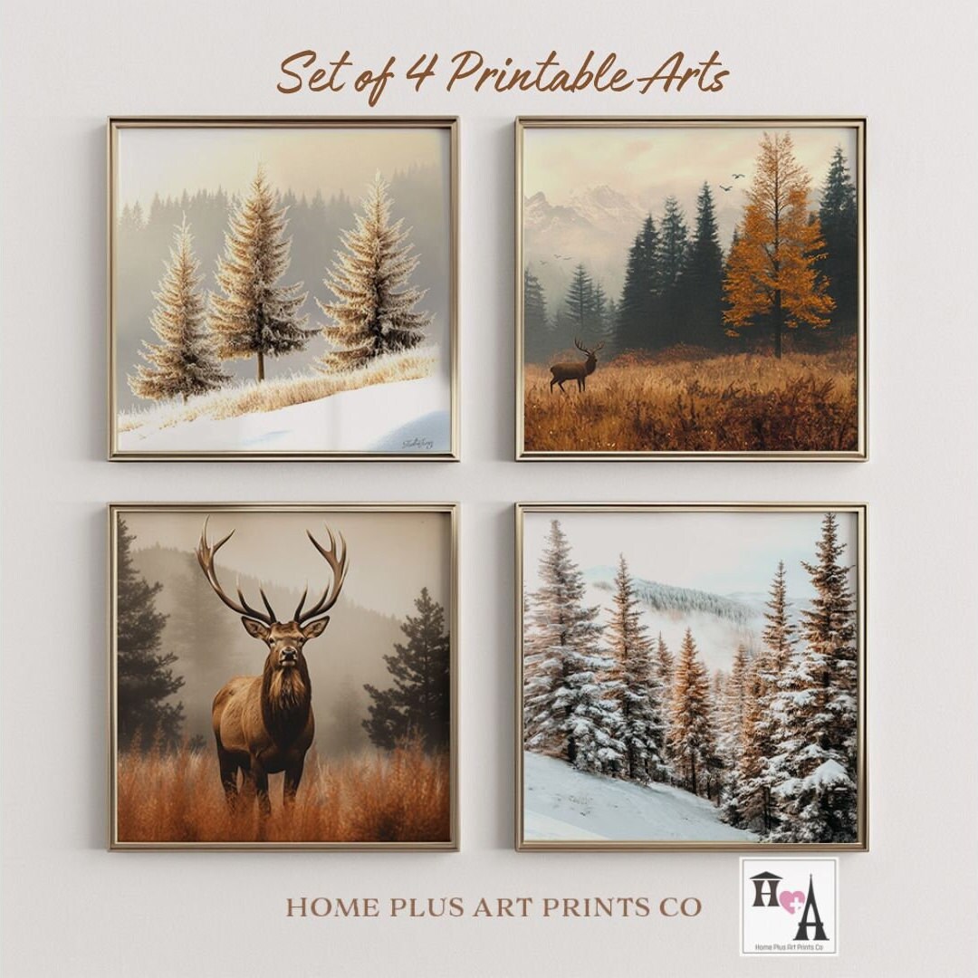 Pine Forest Landscape Printable Art Set of 4,square Printable Art ...