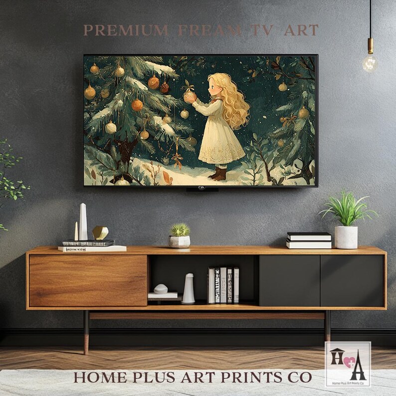 Children Decorating Christmas Tree Frame TV Art, Holiday TV Art ...