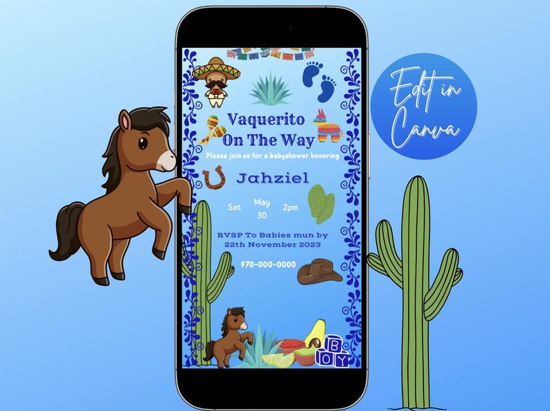 Editable Cowboy Baby Shower Invitation | Vaquerito on the Way Invite - Etsy