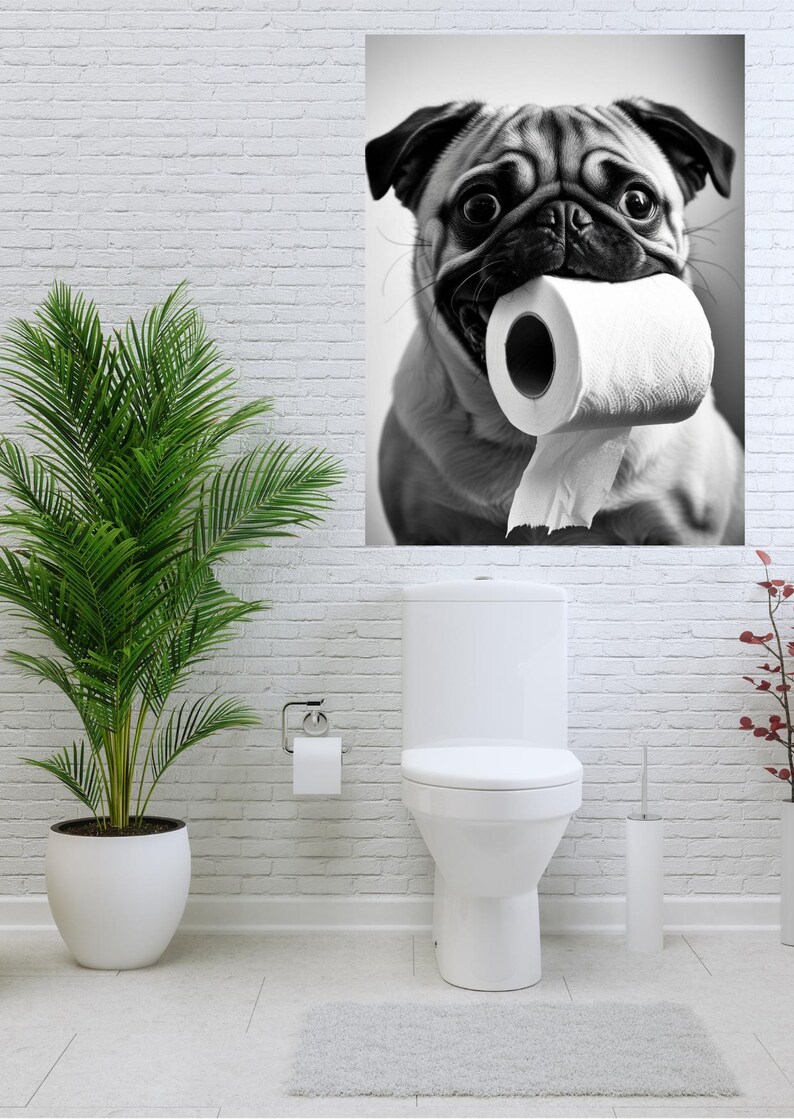 Funny Dog Printable Art, Dog Bathroom Poster, Animal Bathroom Printable ...