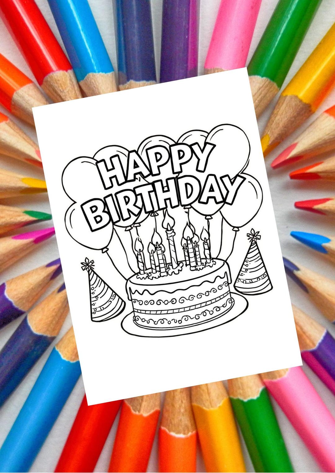 Happy Birthday Coloring Card DIGITAL | Colouring Greeting Card for Kids ...