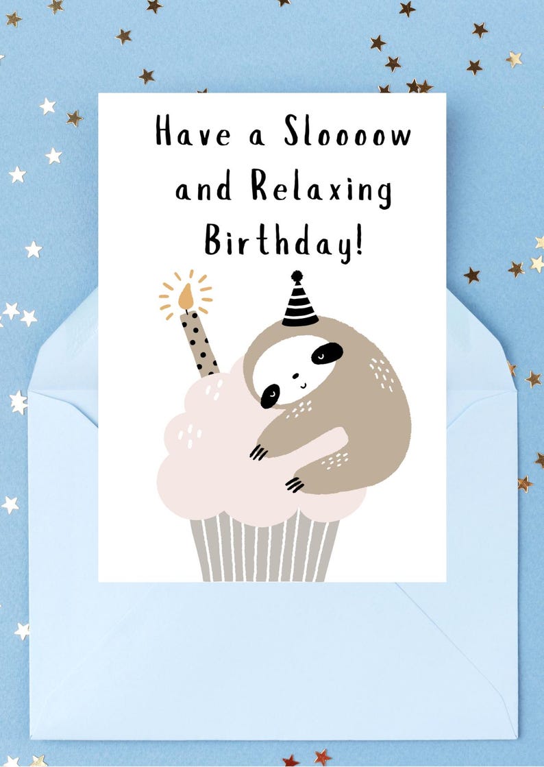 Sloth Birthday Card, Funny Printable Birthday Card, Sloth Printable ...