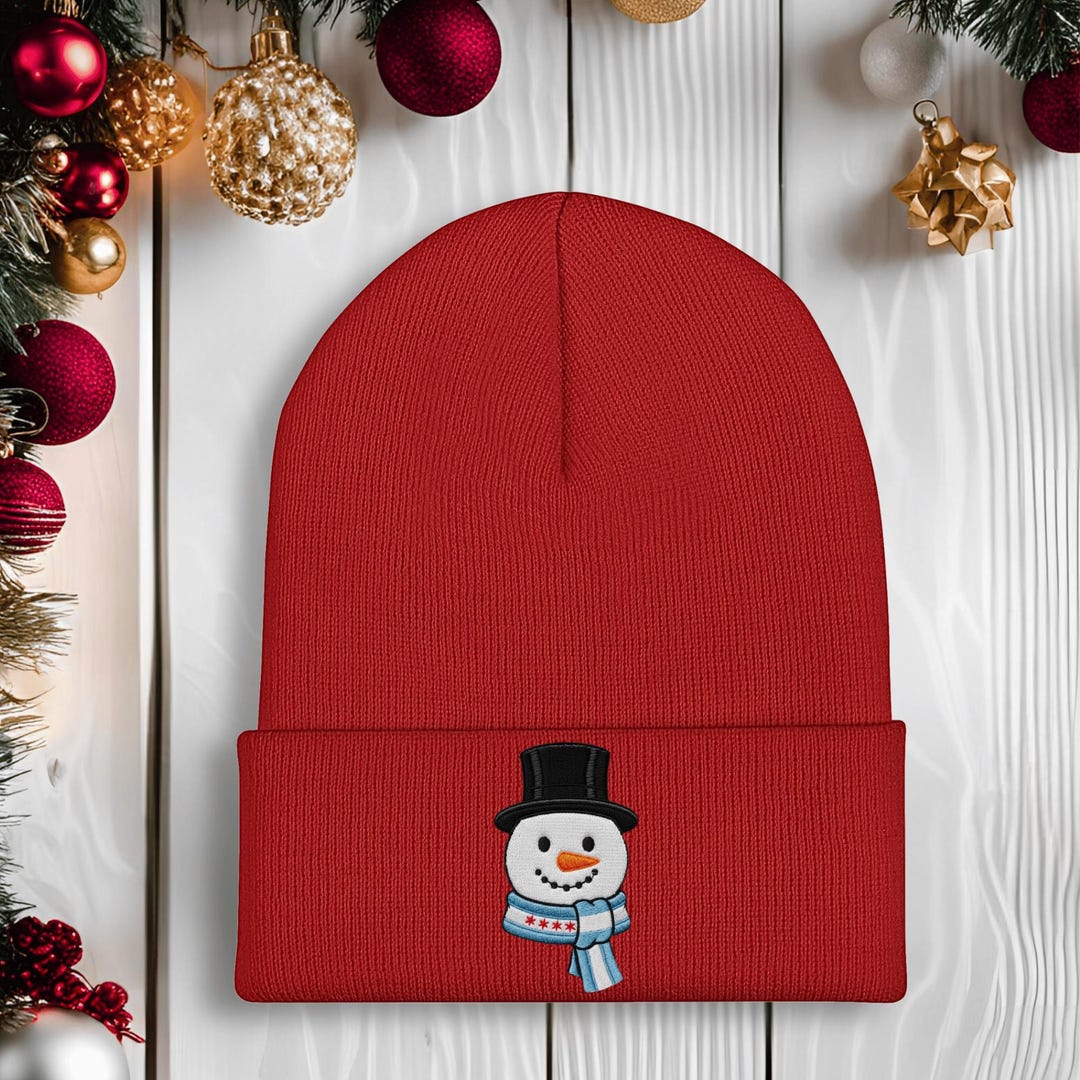 Embroidered Snowman Beanie, Chicago Flag Scarf, Winter Hat - Etsy