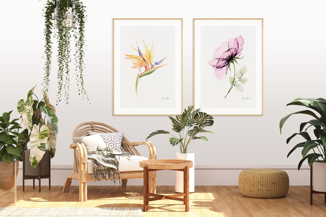 Watercolor Tropical Bird of Paradise Flower, Botanical Wall Art ...