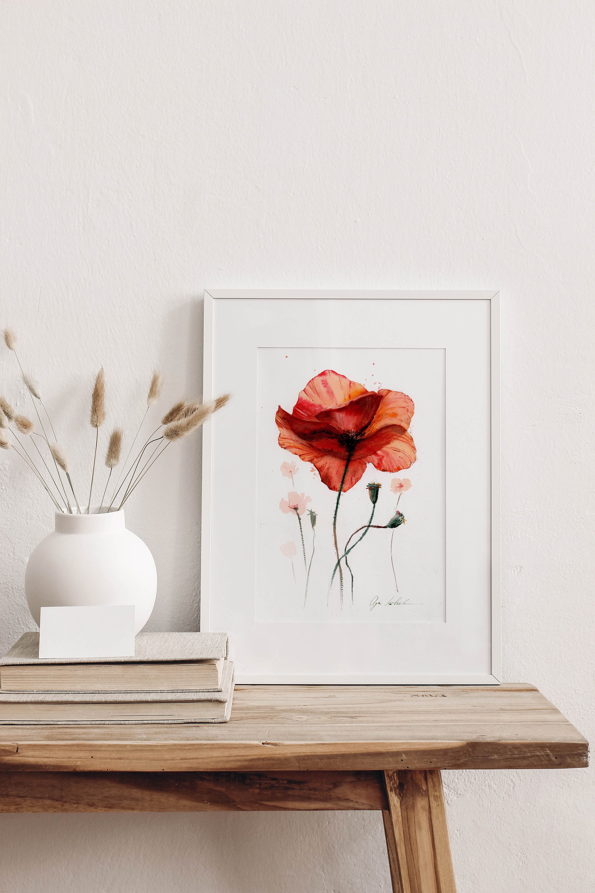 Watercolor Red Poppy Art Print, Impressionist Abstract Wall Art ...