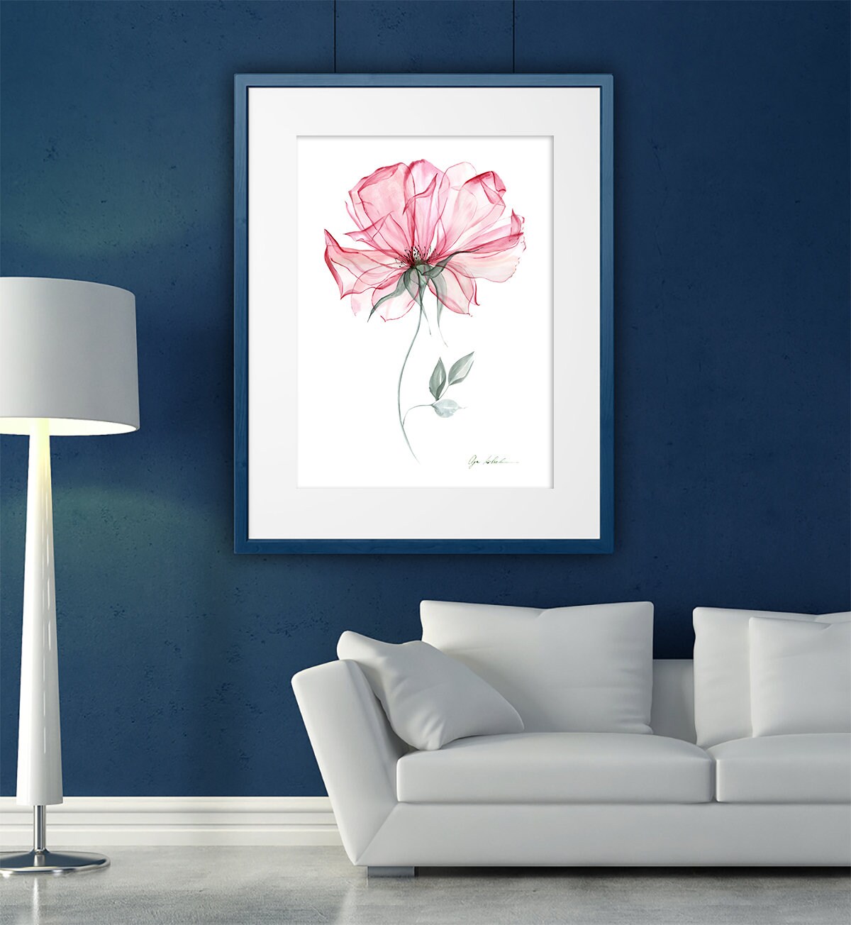 Watercolor Pink Rose Art Print, Botanical Wall Art, Transparent Flower ...