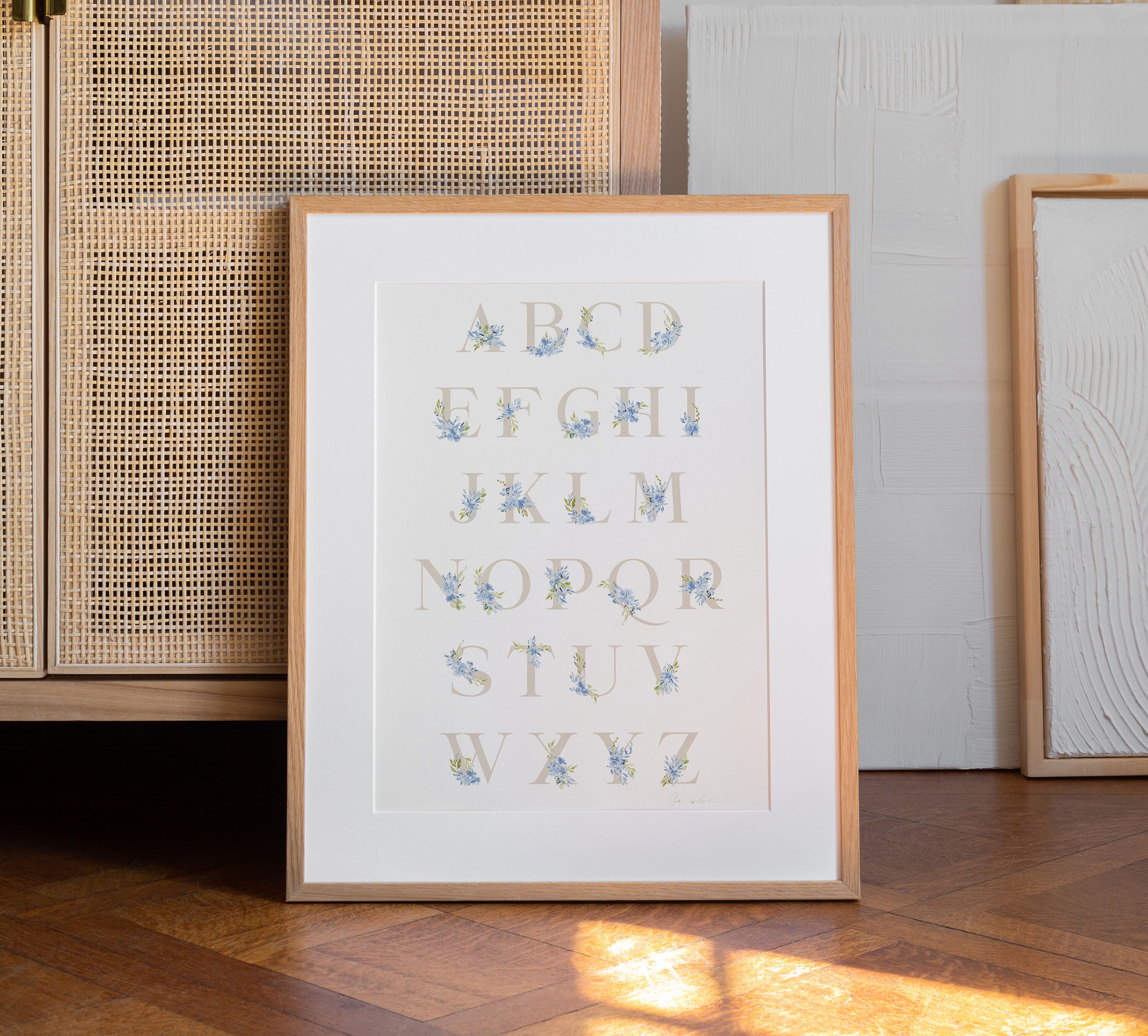 Alphabet Floral Poster, Blue Flowers Abc Wall Art, Typography Poster ...