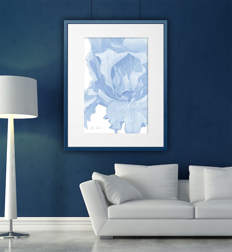 Watercolor Blue Iris Large Scale Flower Art Print, Botanical Wall Art ...