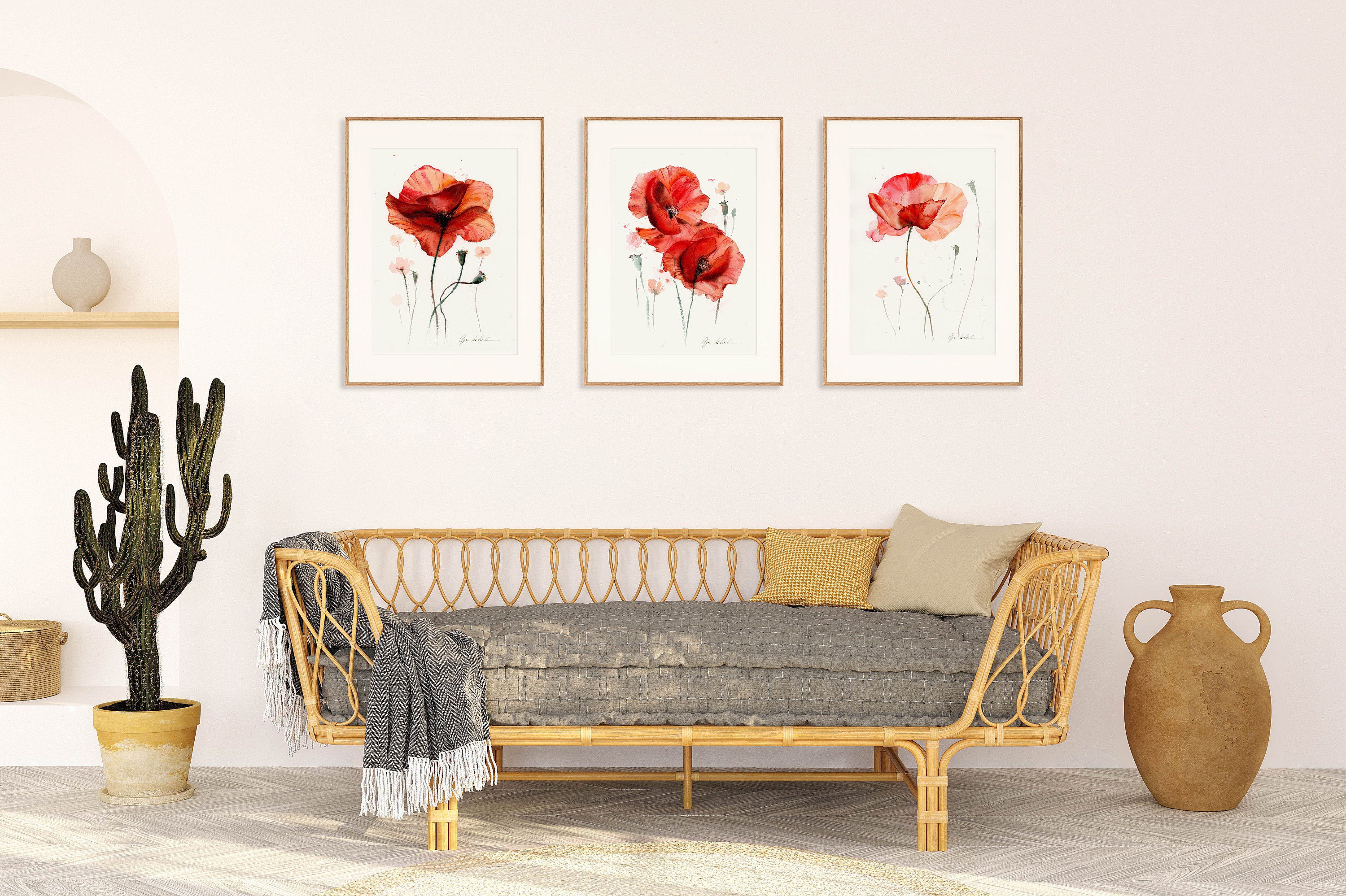 Watercolor Red Poppy Art Print, Impressionist Abstract Wall Art ...